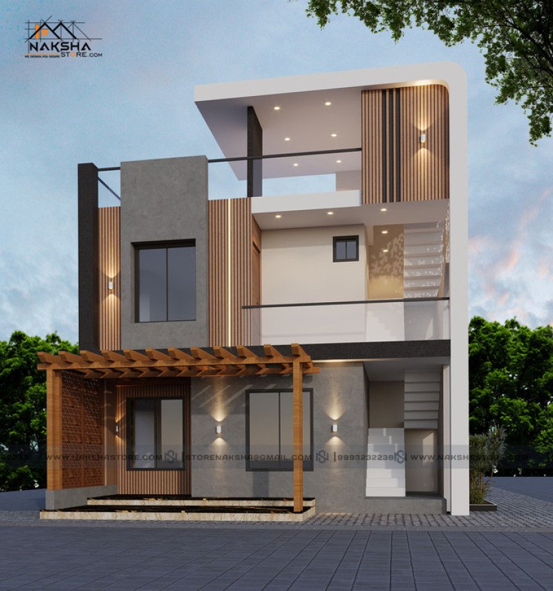 40×50 House Design | Modern G+1 Elevation with Balcony and Terrace ...