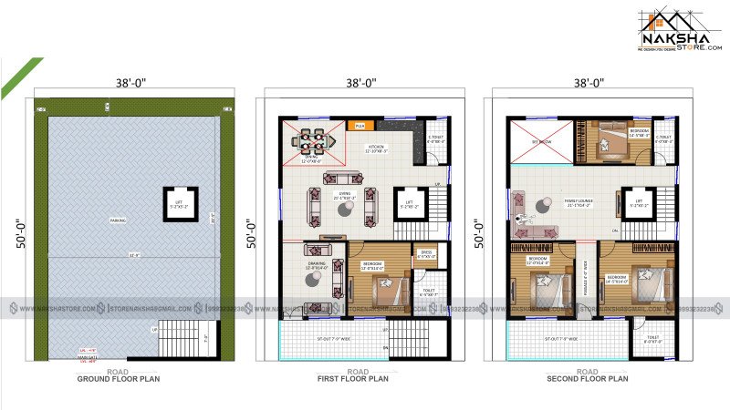 Modern 3BHK House Plan | 38x50 ft Compact Duplex Design